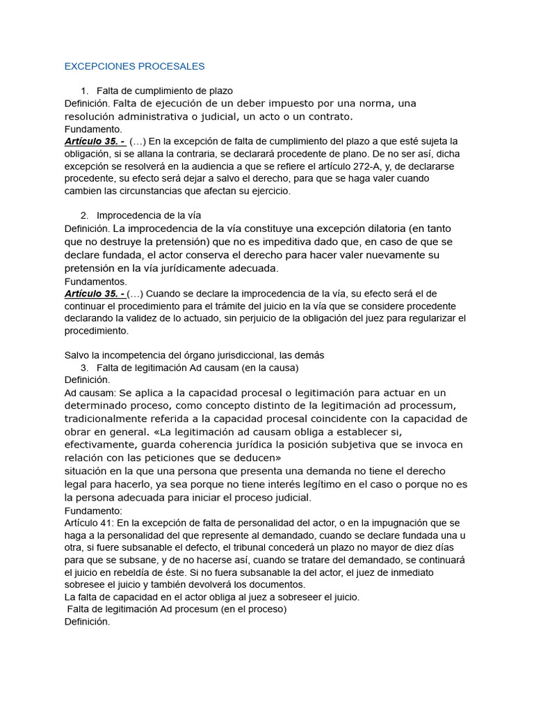 Excepciones Procesales | PDF | Ley procesal | Gobierno