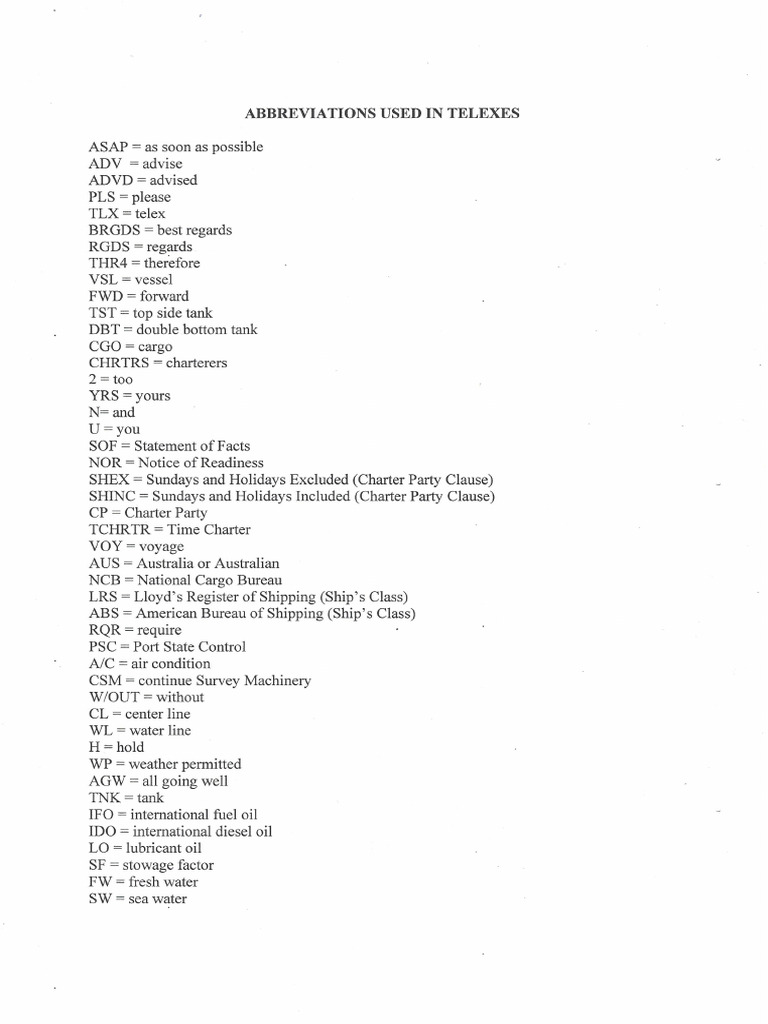 Abbreviations Used in Telexes | PDF