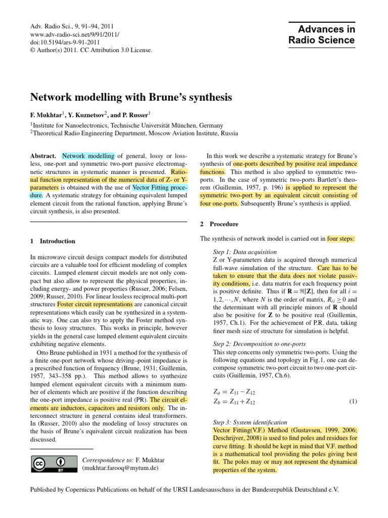 Network Modelling With Brune's Synthesis | PDF | Electrical Network | Electronics