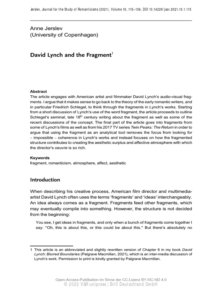 David Lynch and The Fragment | PDF | Romanticism | Literary Criticism
