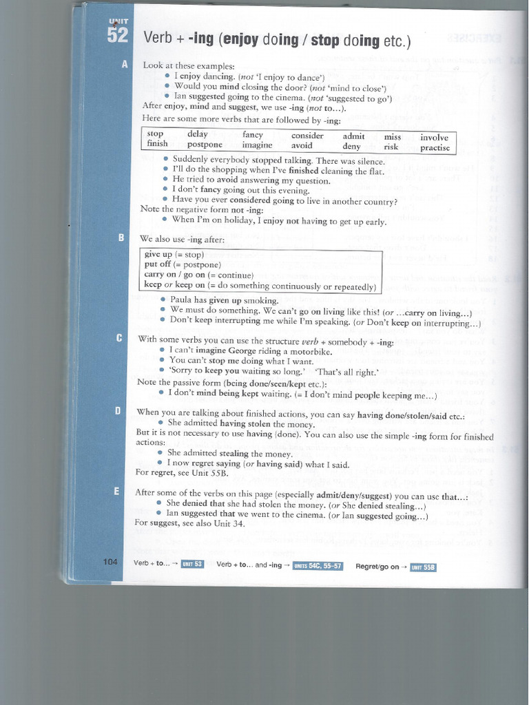 Unit 52 Verb Ing Enjoy Doing Stop Doing Etc | PDF