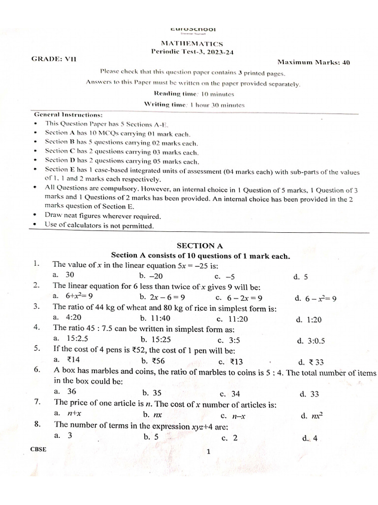 Question Paper - School | PDF