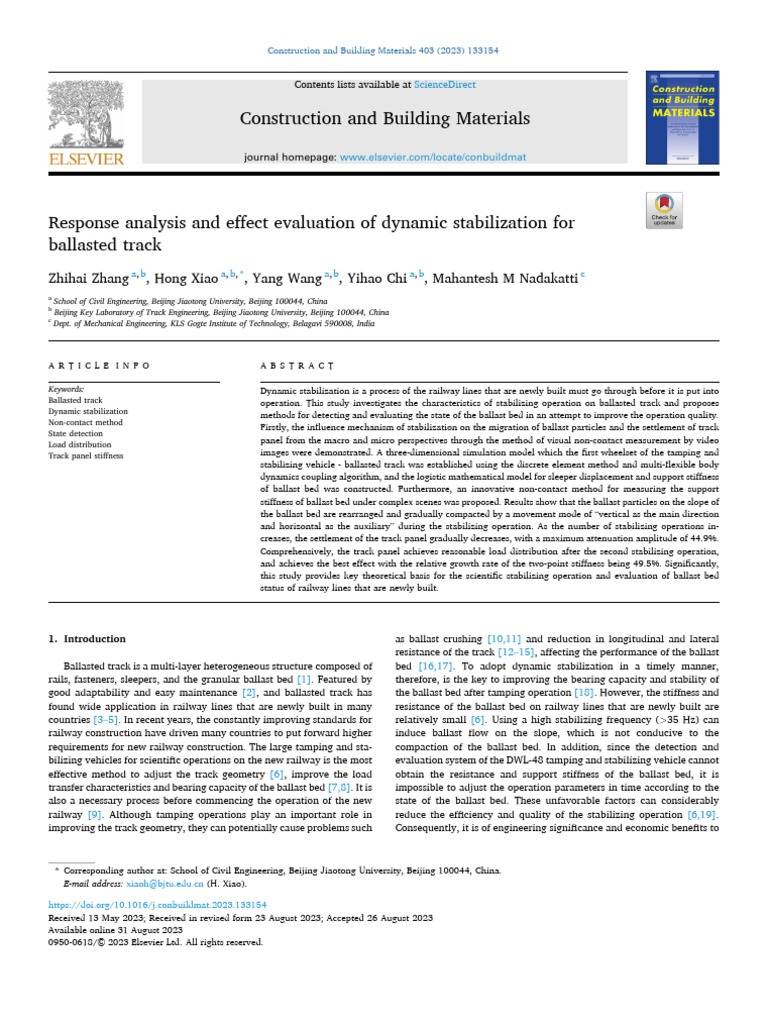 Response Analysis and Effect Evaluation of Dynamic Stabilization For Ballasted Track | PDF ...