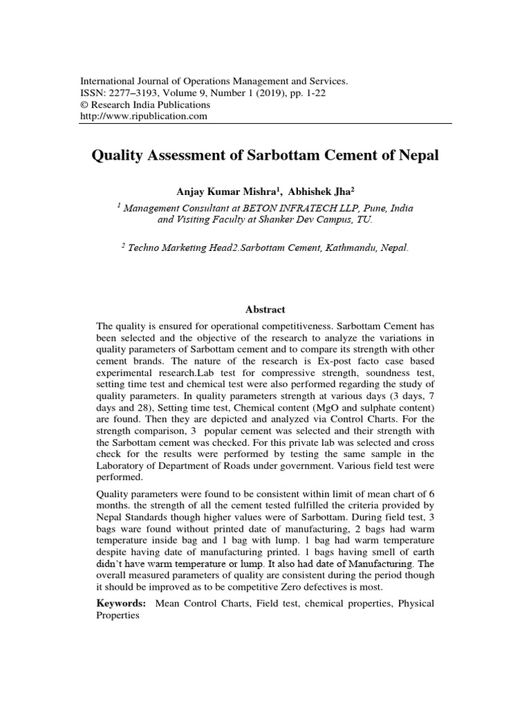 Quality Assessment of Sarbottam Cement of Nepal | PDF | Cement | Materials