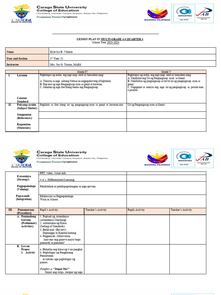 Lesson Plan in Multigrade | PDF