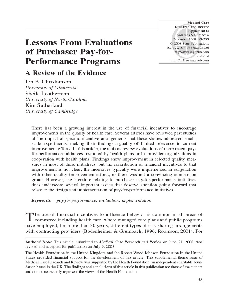 christianson-et-al-2008-lessons-from-evaluations-of-purchaser-pay-for-performance-programs | PDF ...