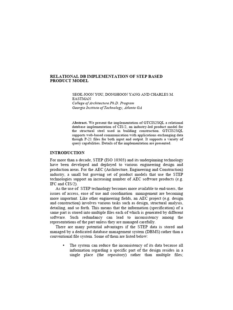 Relational DB for STEP Product Model | PDF | Relational Database | Databases