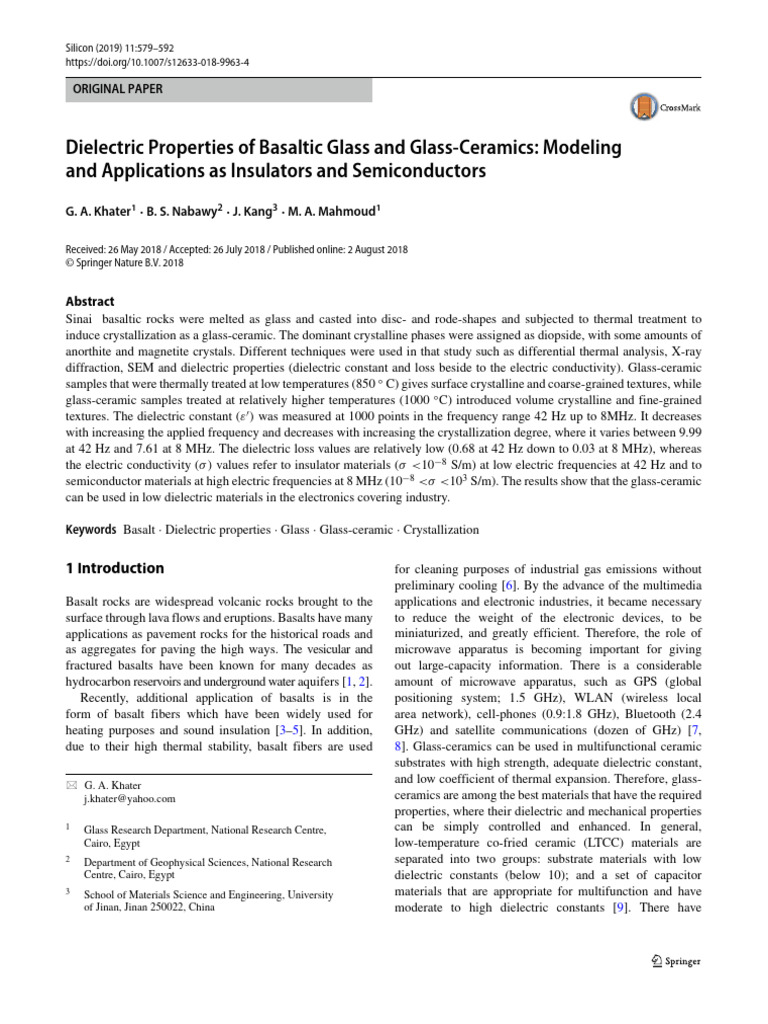 Dielectric Properties of Basaltic Glass and Glass-Ceramics: Modeling ...
