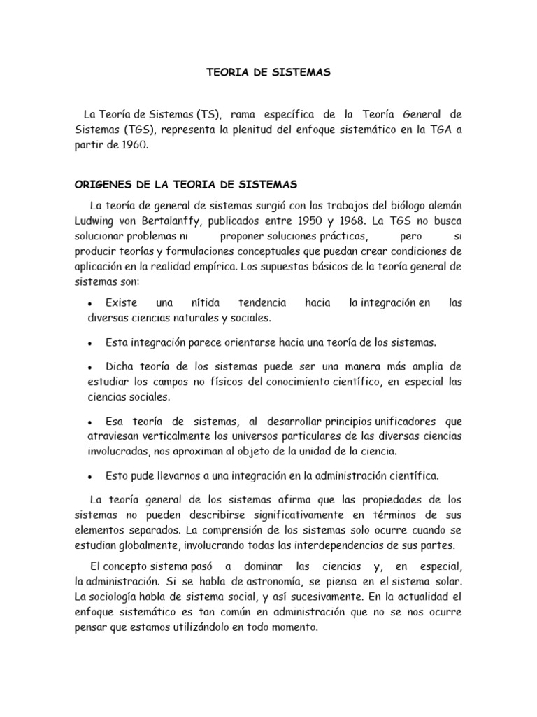 Teoria de Sistemas | PDF | Sistema | Teoría de sistemas