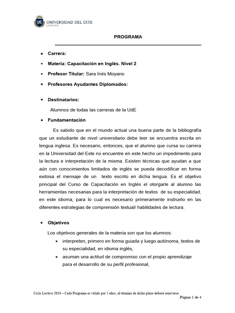 Programa INGLES Nivel 2 | PDF | Verbo | Adverbio