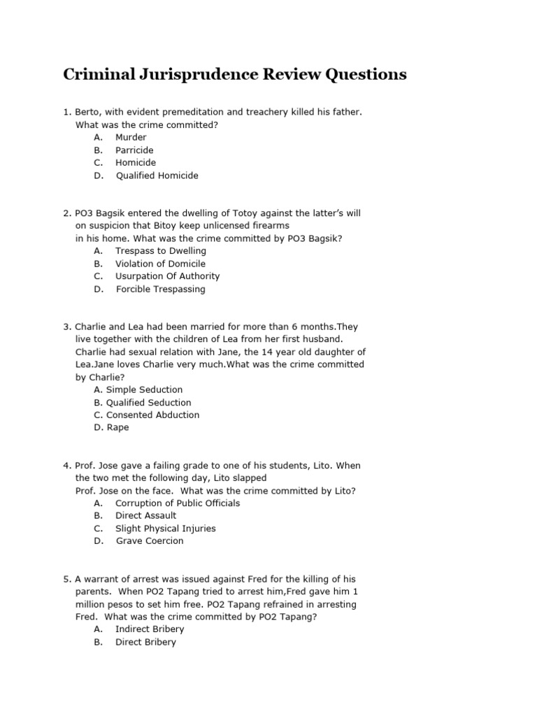 Criminal Law Review Questions Guide | PDF | Plea | Trials