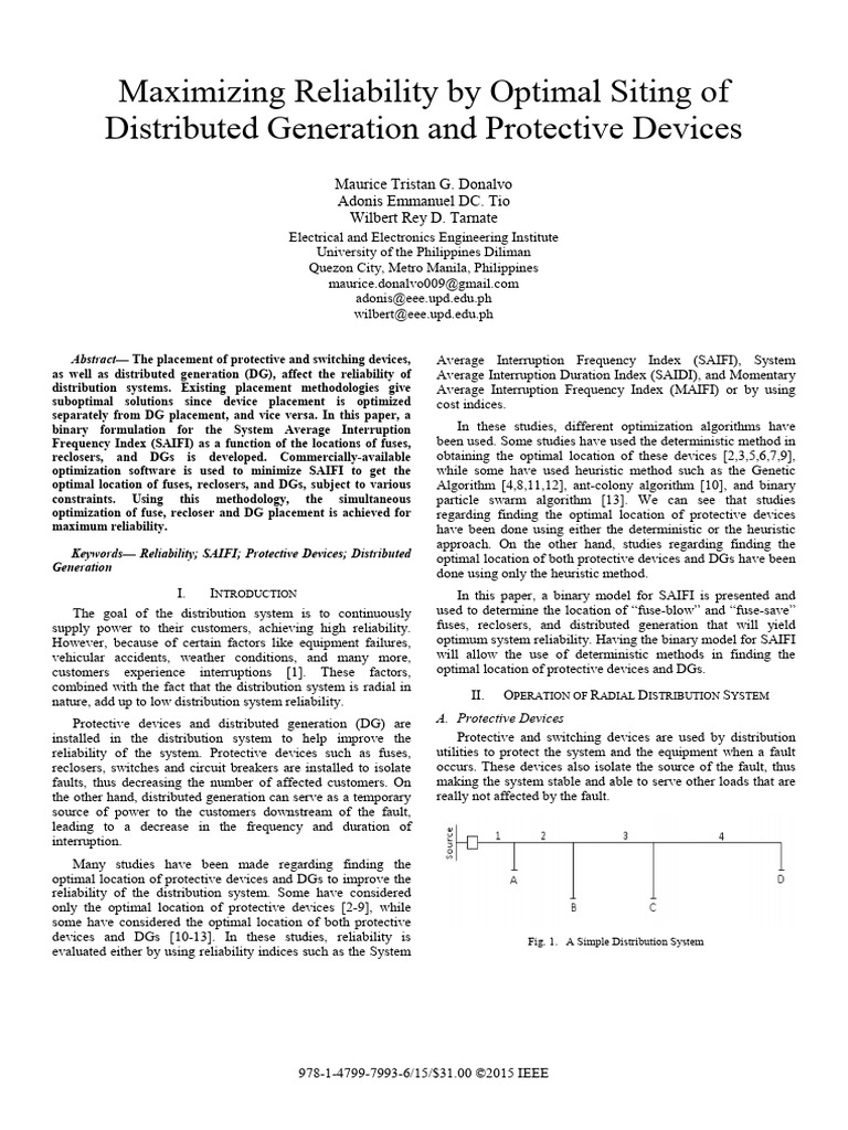Optimizing DG and Protective Device Placement | PDF | Distributed ...