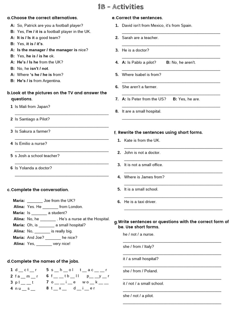 Jobs and Verb To Be Review | PDF