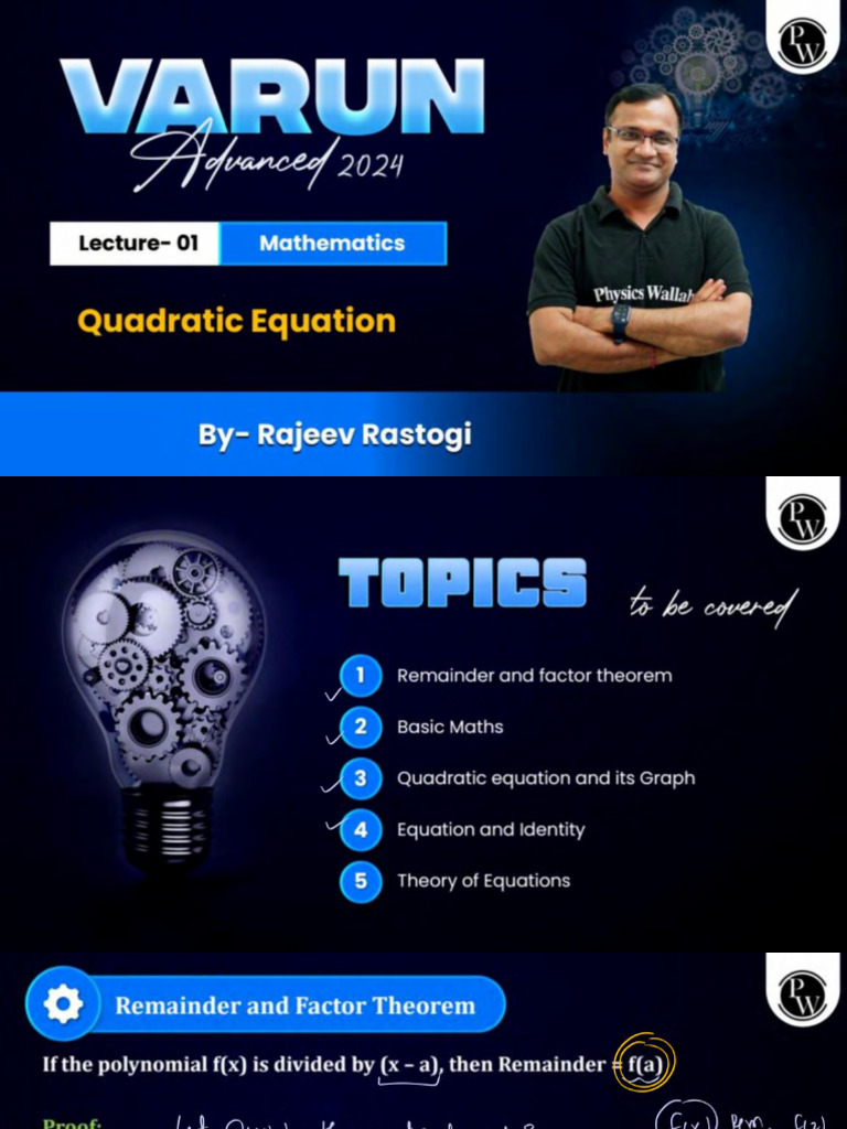 Quadratic Equation 01: Class Notes - Varun JEE Advanced 2024 | PDF