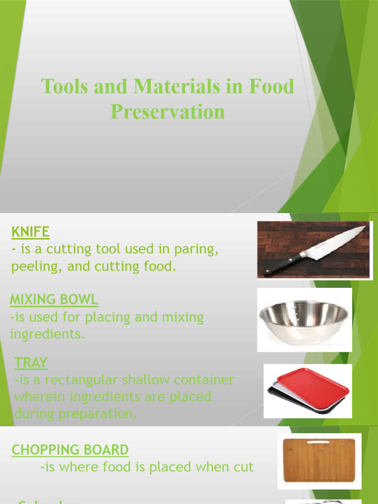 Tools and Materials in Food Preservation | PDF