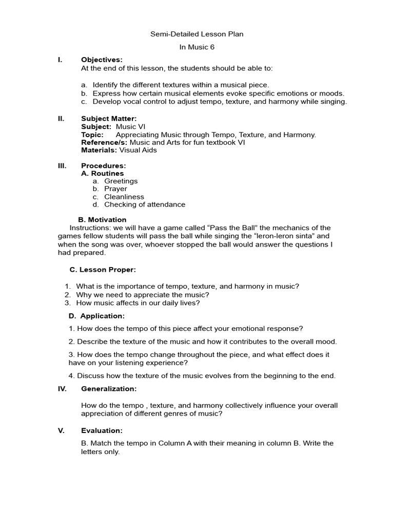 Lesson Plan Music | PDF | Tempo | Psychology