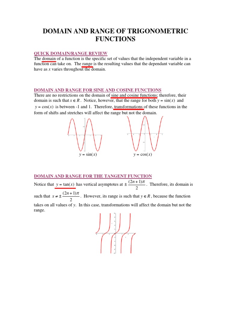 Domain & Range of Trigonometric Functions | PDF