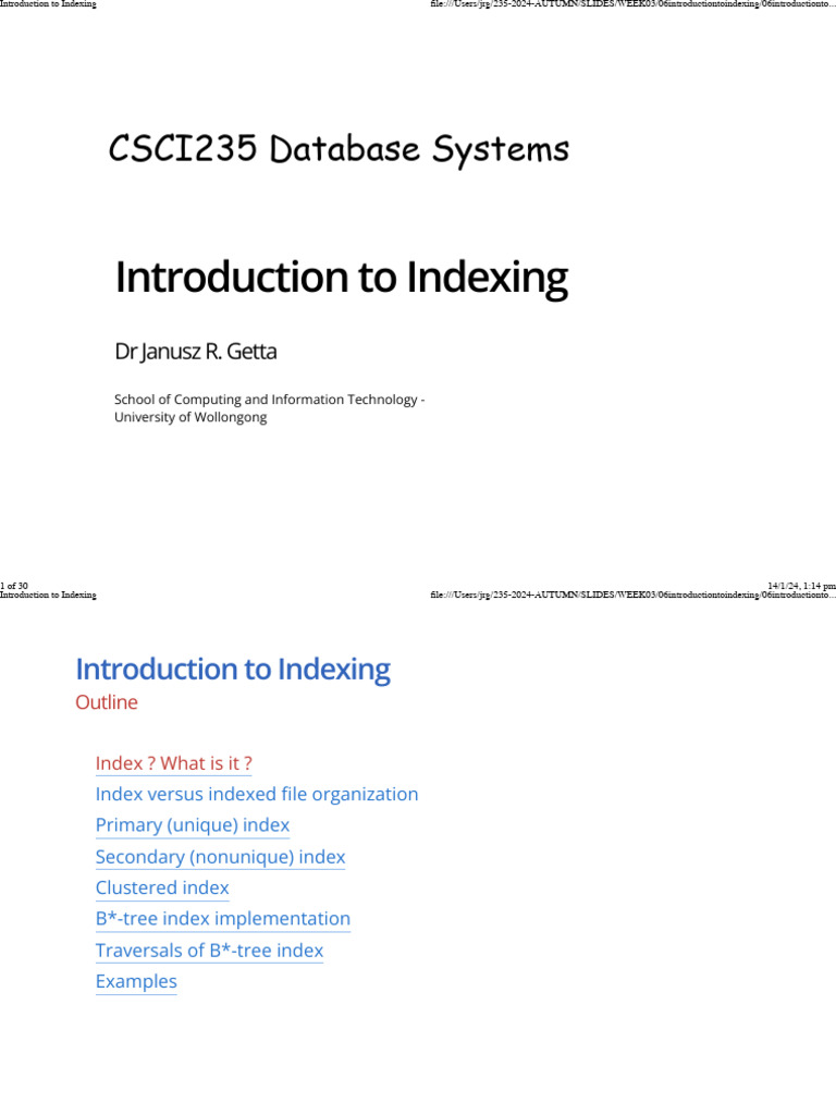 06 Introductiontoindexing | PDF | Database Index | Relational Database