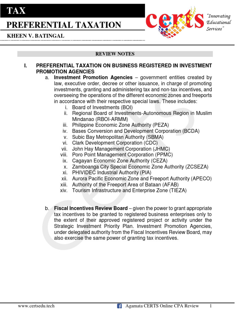 02 Preferential Taxation. Study Notes. Readings | PDF | Taxes | Dividend