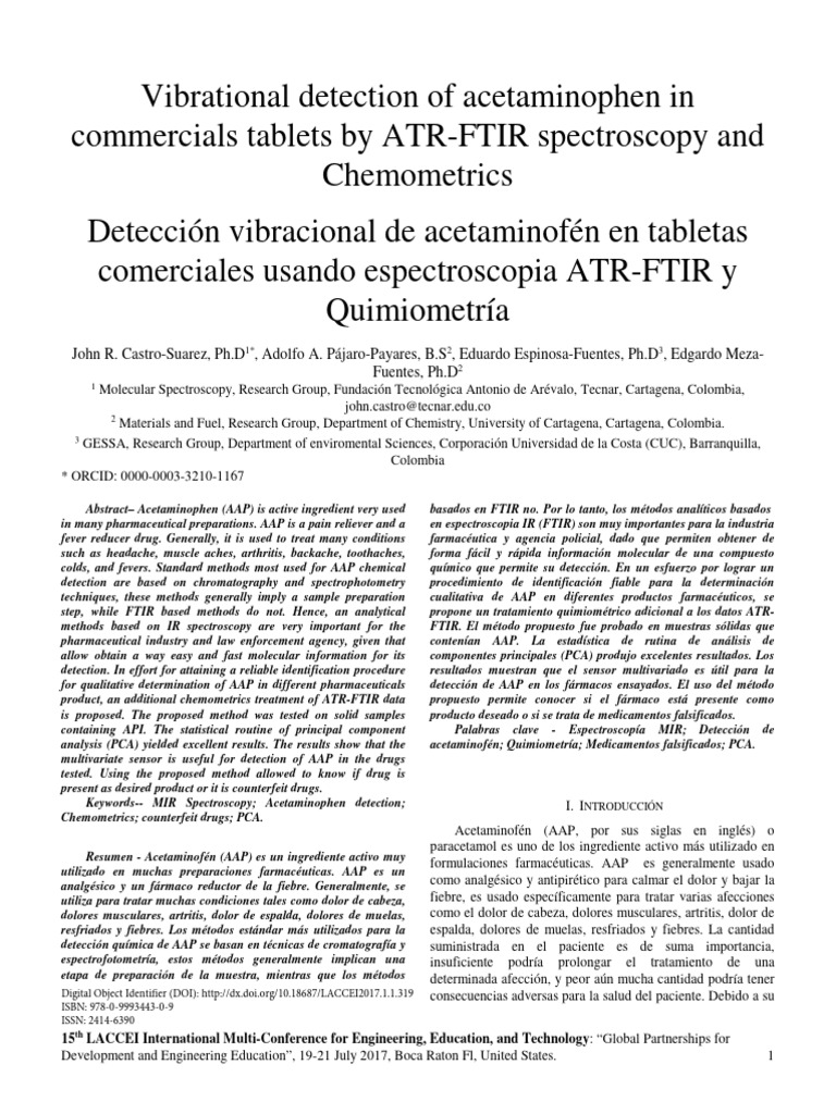 Vibrational detection of acetaminophen in comercial tablets by ATR-FTIR spectroscopy and ...