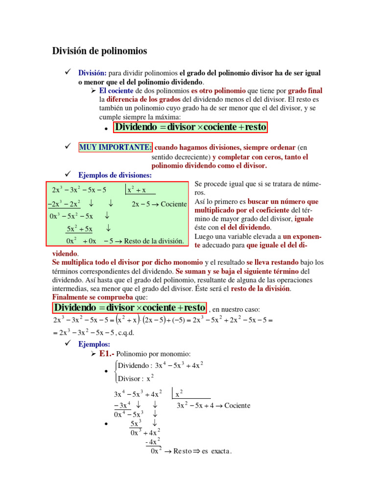 Facundo Zamora - División de Polinomios. Teoria | PDF | División (Matemáticas) | Matemática ...