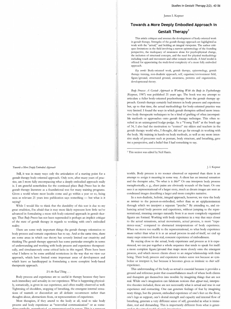 Embodied Approaches in Gestalt Therapy | PDF | Psychotherapy | Gestalt ...