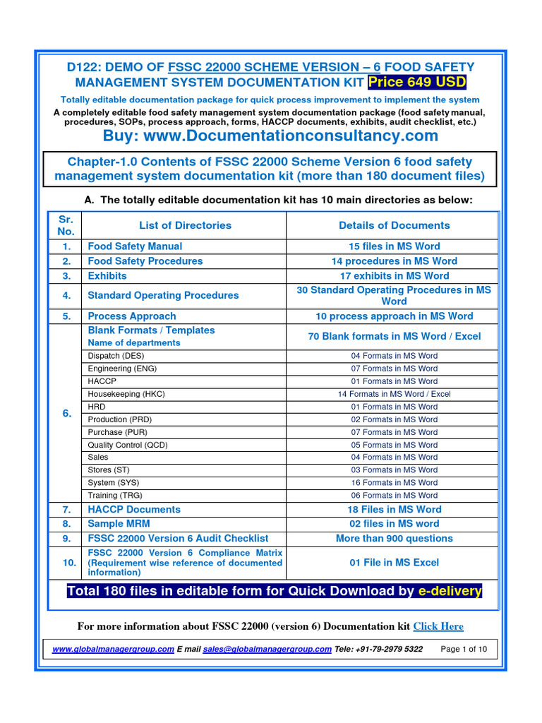 FSSC 22000 Version 6 Documentation Kit | PDF | Audit | Food Safety
