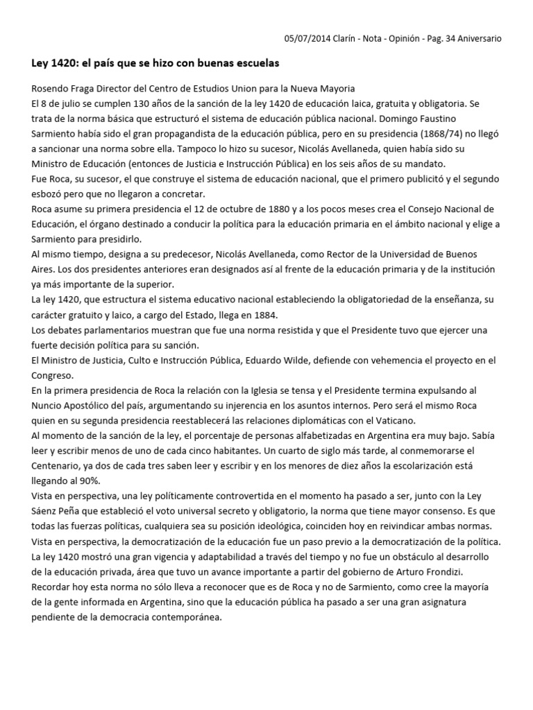 16 - Ley 1420 | PDF | Gobierno