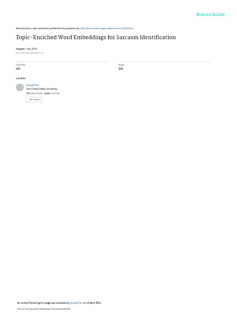 Topic-Enriched Word Embeddings For Sarcasm Identification | PDF | Artificial Neural Network ...