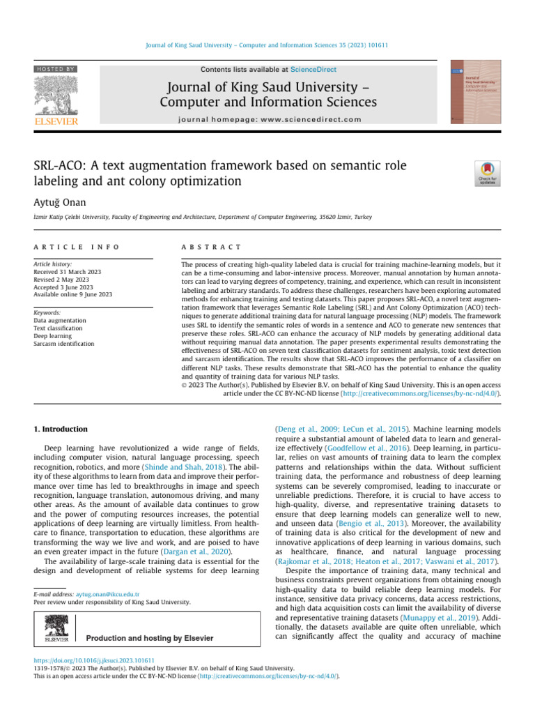 SRL-ACO A Text Augmentation Framework Based On Semantic Role | PDF ... SRL-ACO A Text Augmentation Framework Based On Semantic Role | PDF ...