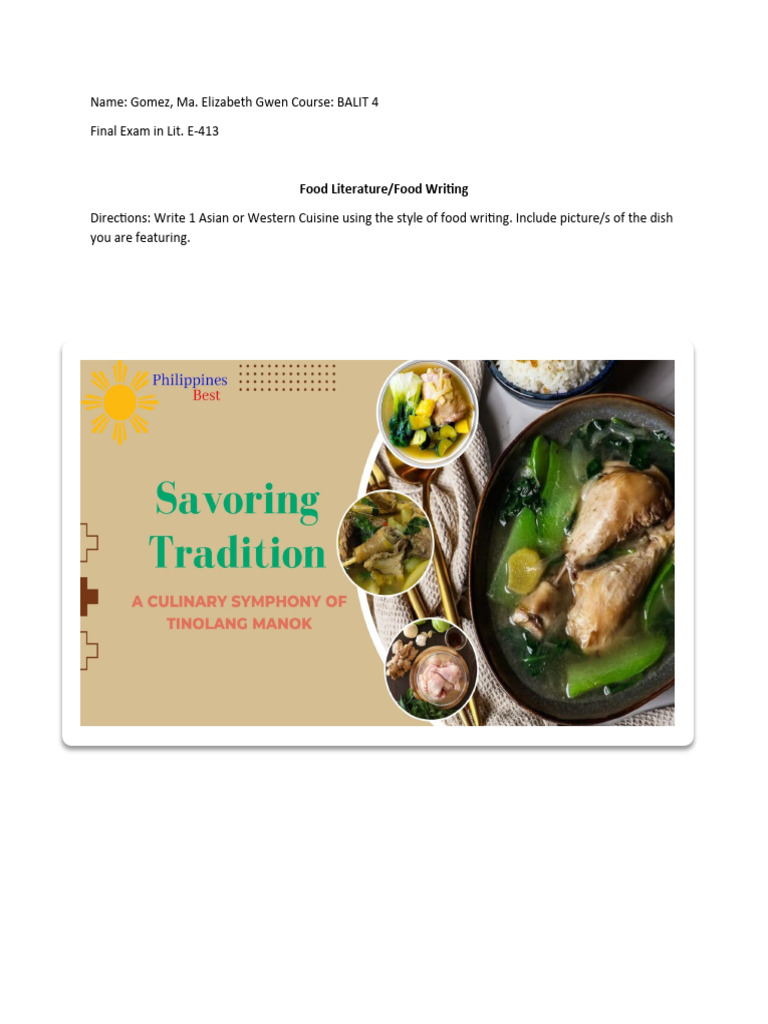 Creative Non-Fiction: Food Literature | PDF | Cuisine | Food And Drink