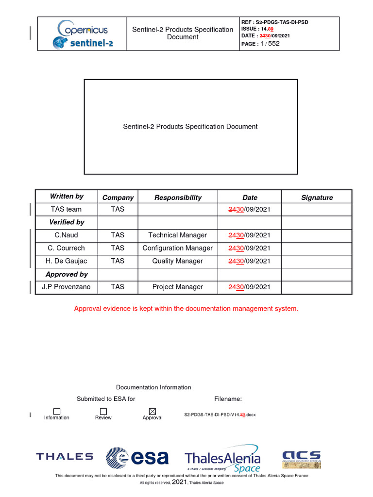 Sentinel 2 Products Specification | PDF | Metadata | Data