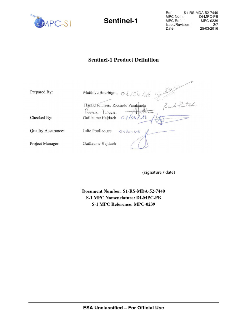 Sentinel 1 Product Definition | PDF | Technology & Engineering