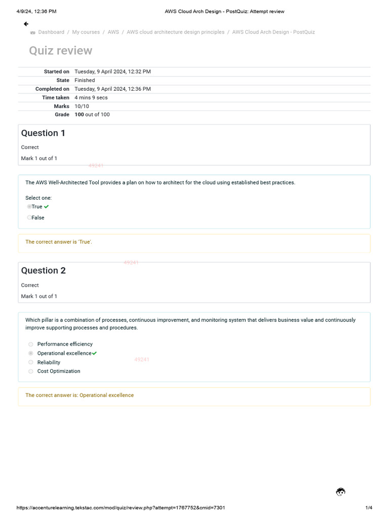 AWS Cloud Arch Design - PostQuiz - Attempt Review | PDF | Cloud Computing | Amazon Web Services