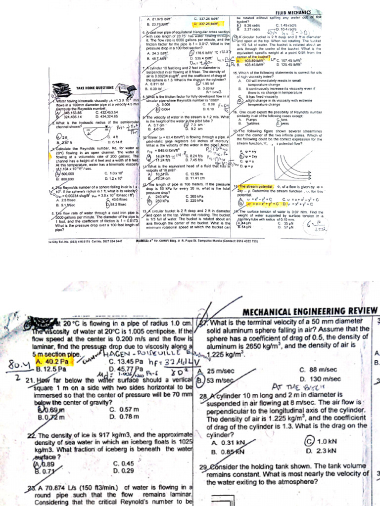 Fluid Mechanics 2 Take Home Problems | PDF