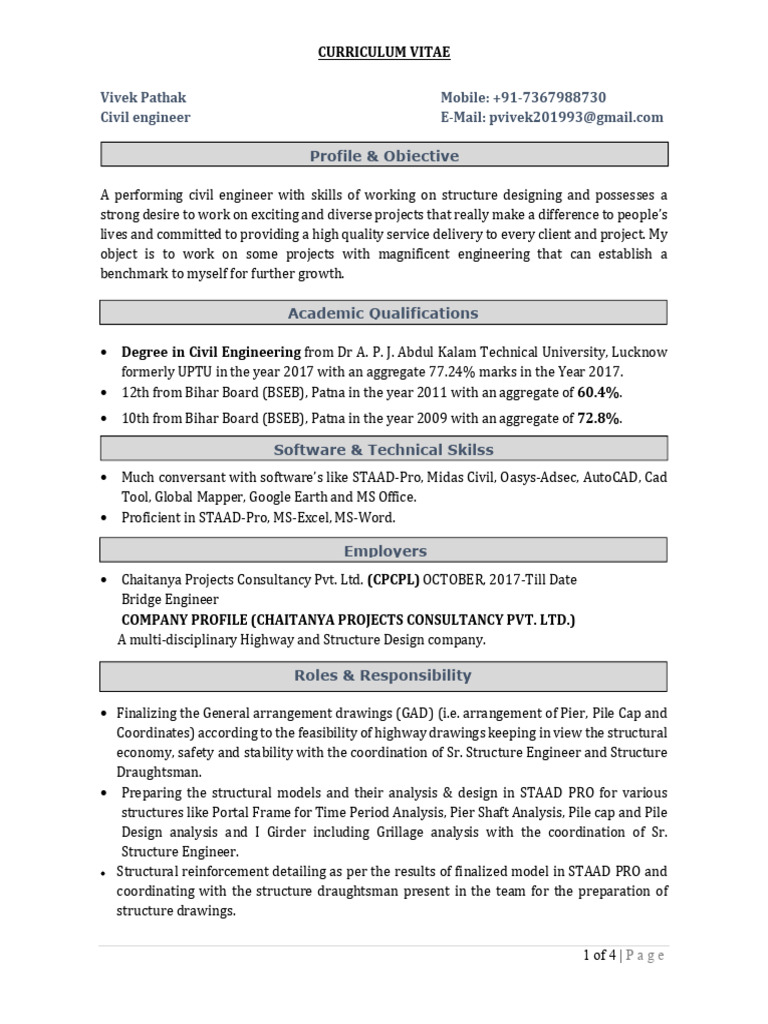 CV - Vivek Pathak | PDF | Foundation (Engineering) | Civil Engineering