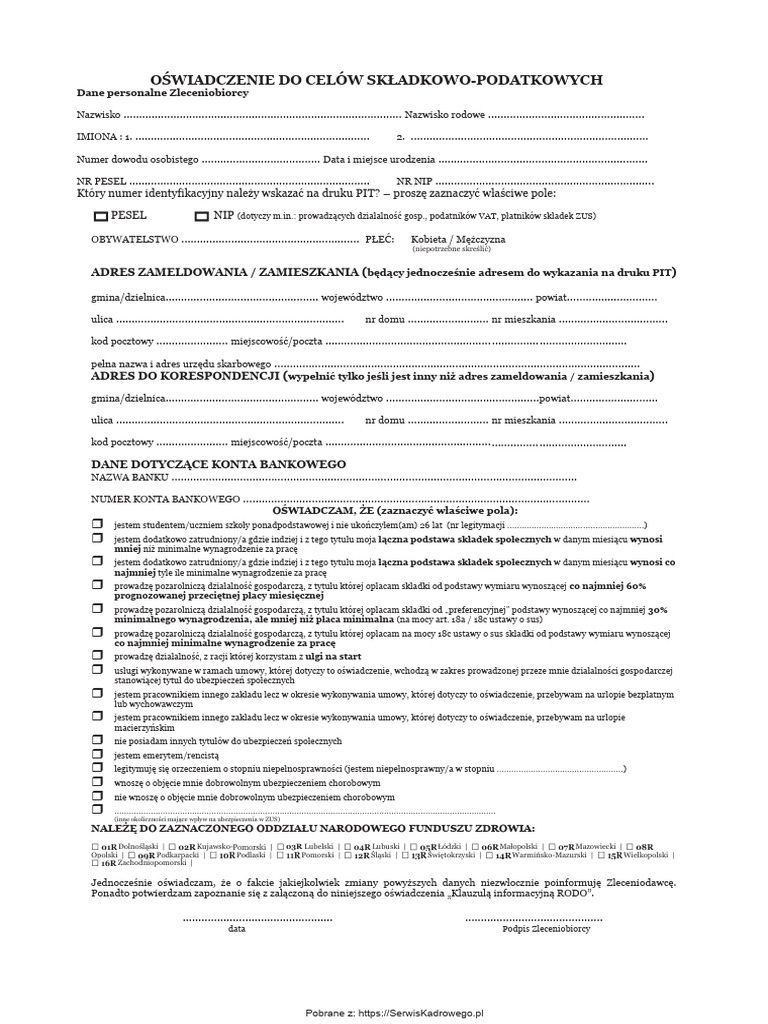 Oświadczenie Do Umowy Zlecenie - Nowe | PDF