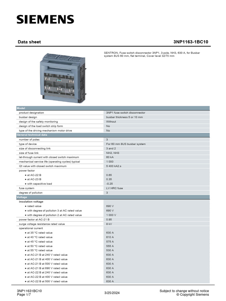 3NP11631BC10 Datasheet en | PDF | Fuse (Electrical) | Switch