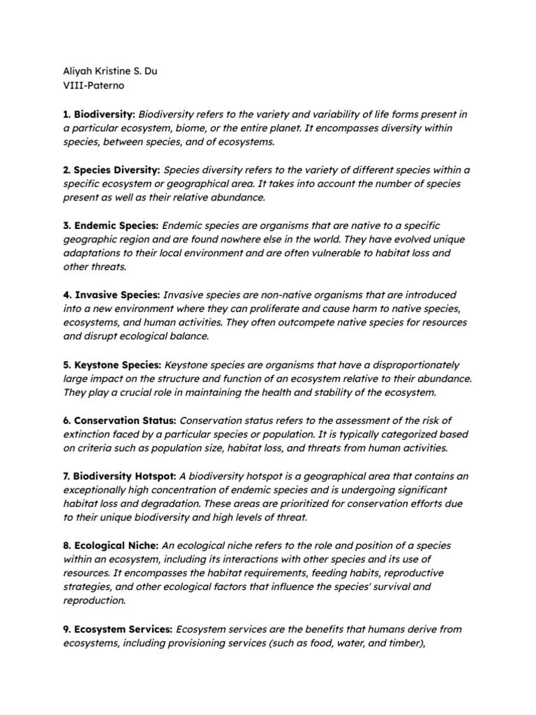 (DU) Biodiversity Vocabulary - Science 4Q Asynchronous Activity | PDF ...