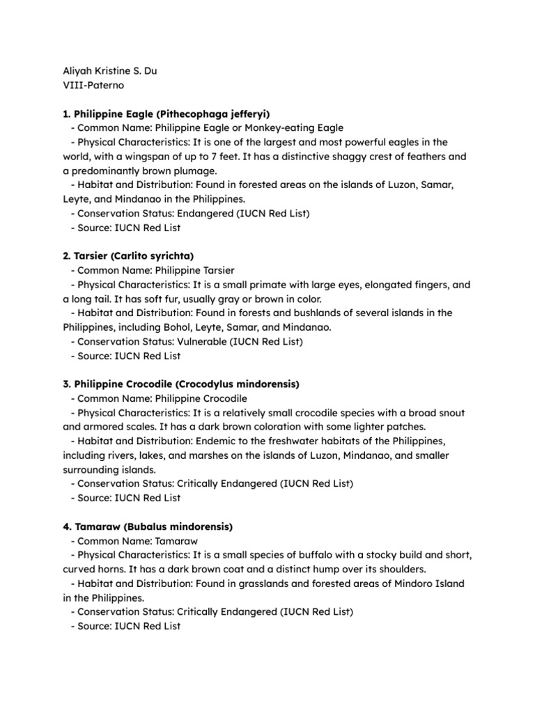 (DU) Species in The Philippines - Science 4Q Asynchronous Activity | PDF | Zoology