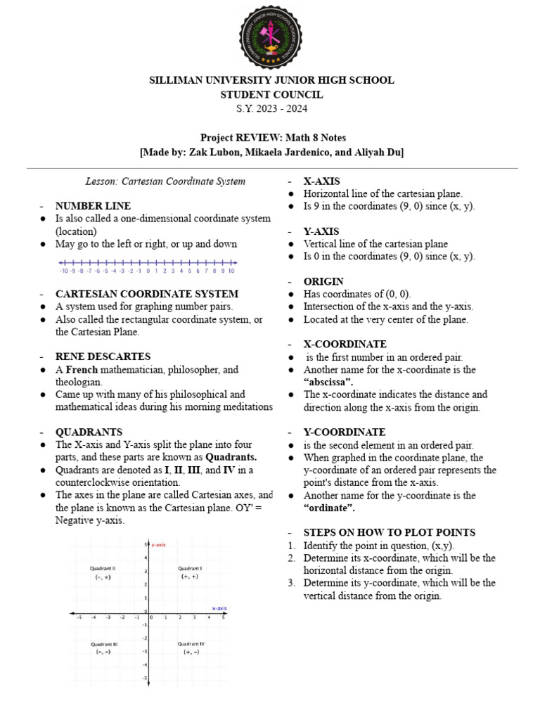 Math 8 Project Review Third Quarter Notes | PDF | Cartesian Coordinate ...