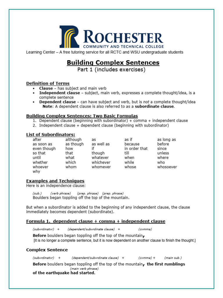 Building Complex Sentences | PDF | Comma | Sentence (Linguistics)