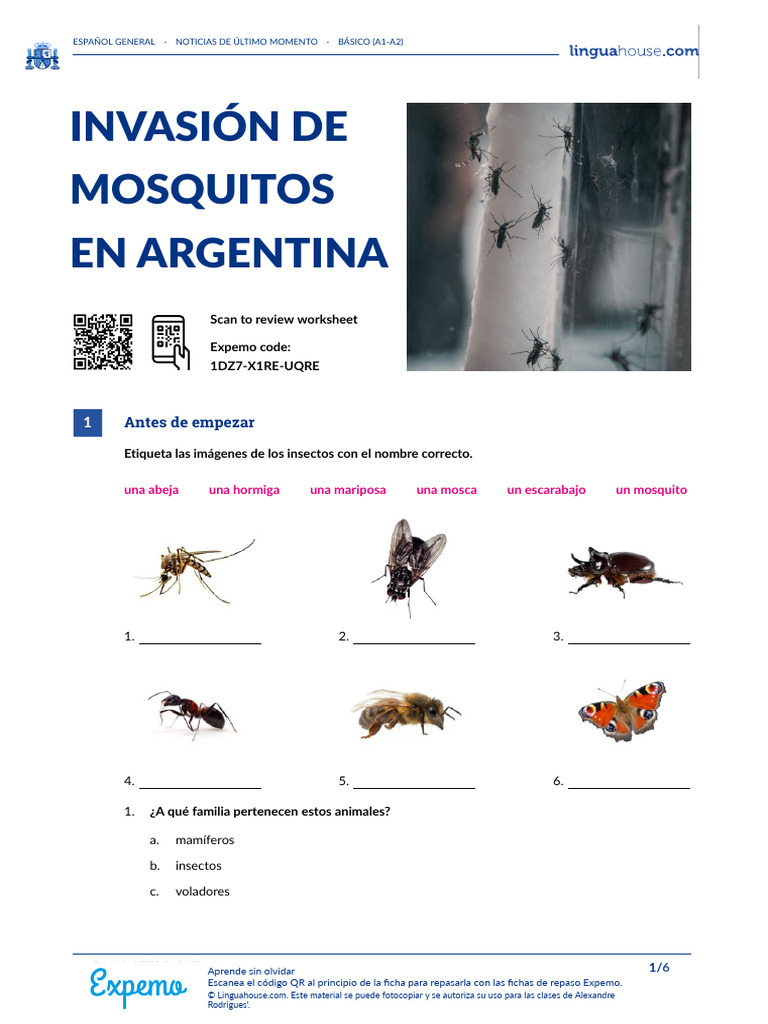 Invasión de Mosquitos en Argentina Castellano Spanish Student | PDF ...