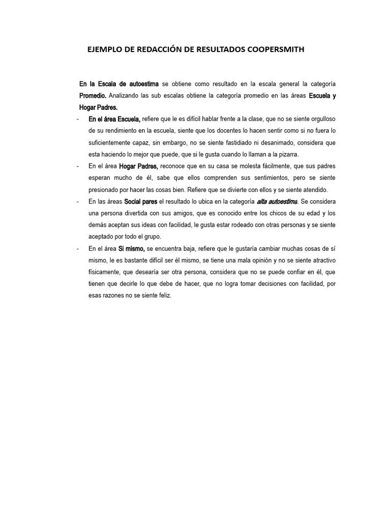 Ejemplo de Redacción de Resultados Coopersmith | PDF