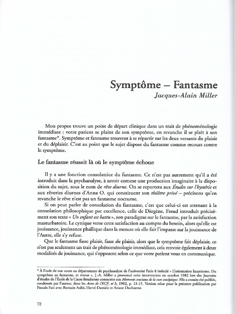 La Cause Du Désir 114 - MILLER, Jacques-Alain. Symtôme - Fantasme | PDF