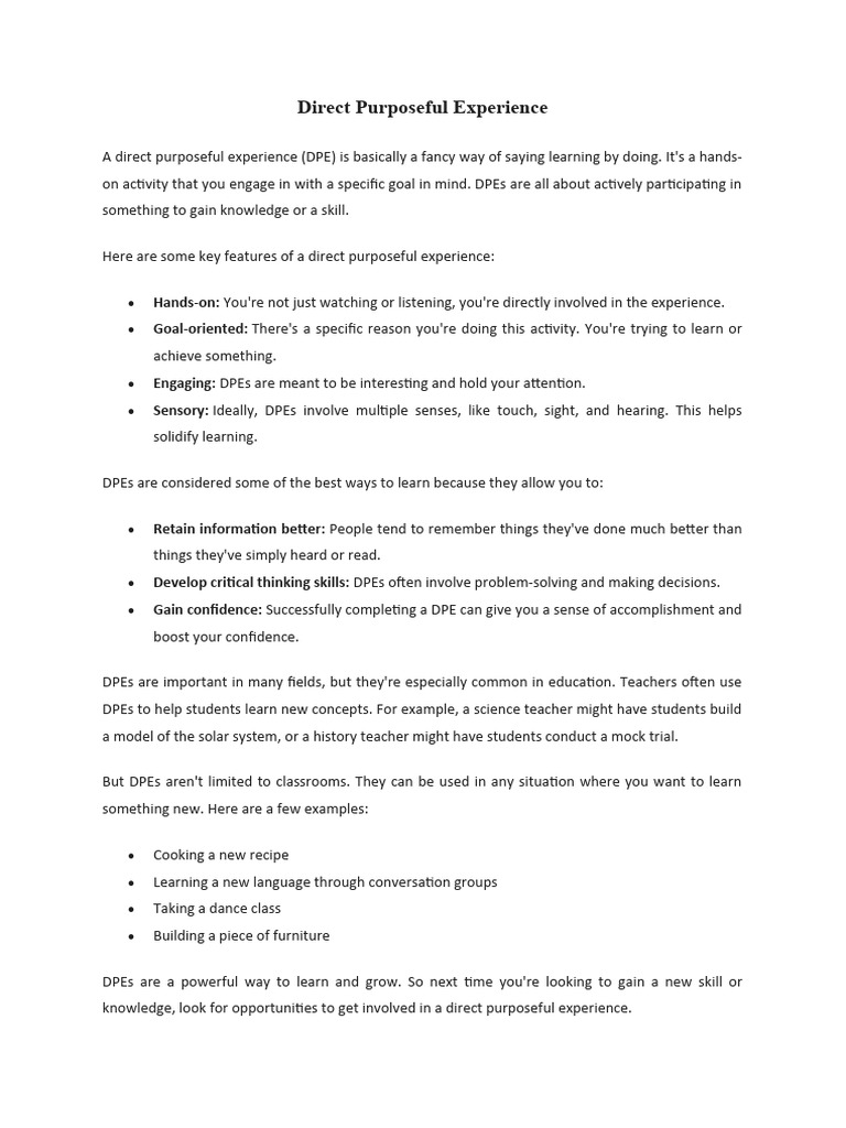Direct Purposeful Experience | PDF | Experience | Learning