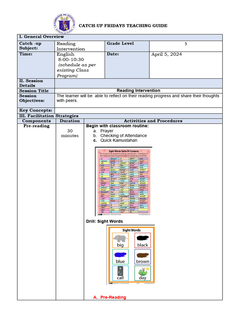 Tg-In-Reading Intervention April 5, 2024 | PDF | Reading Comprehension | Cognitive Psychology