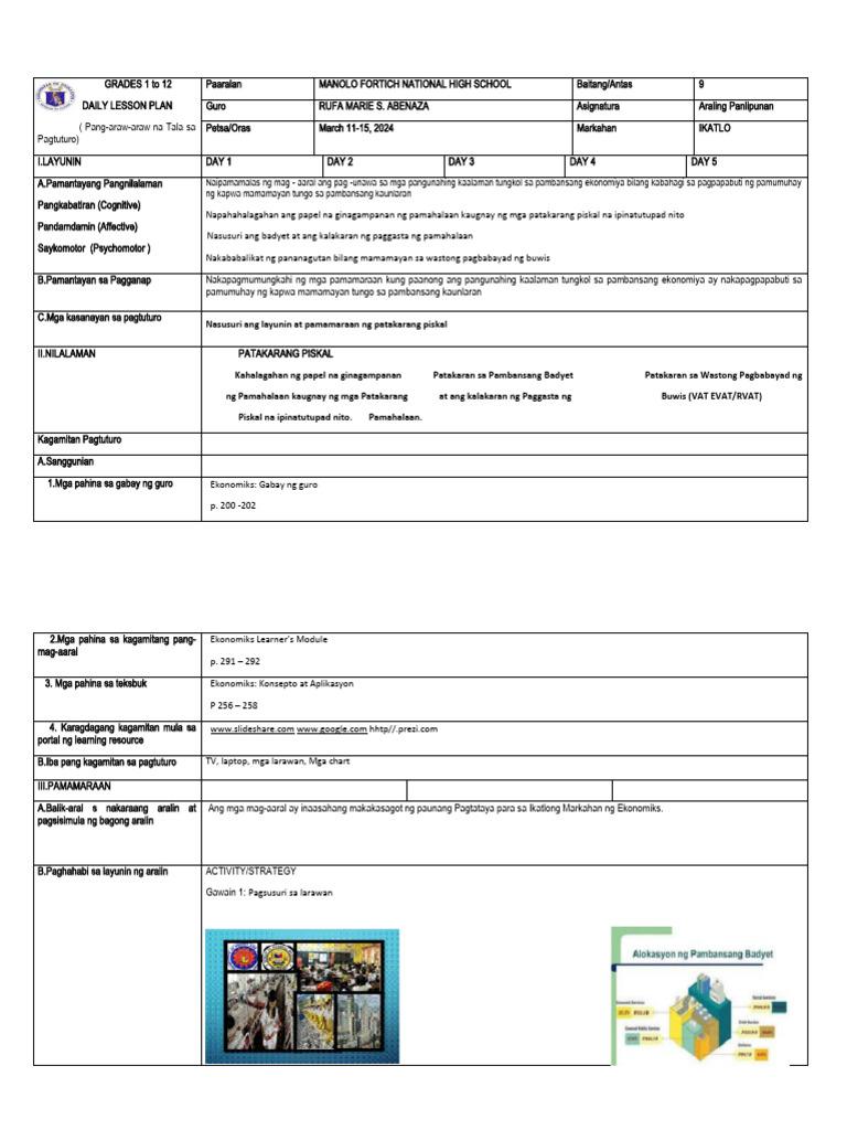DLL q3 Week 6 Patakarang Piskal | PDF