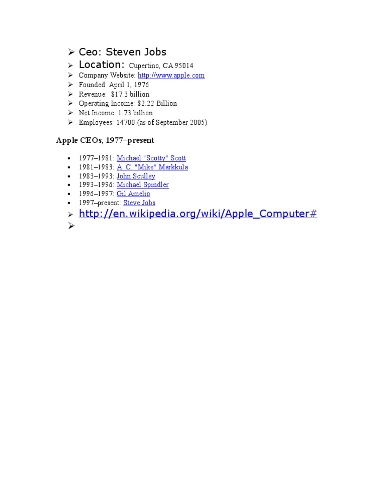 Apple Inc. CEO History and Revenue | PDF