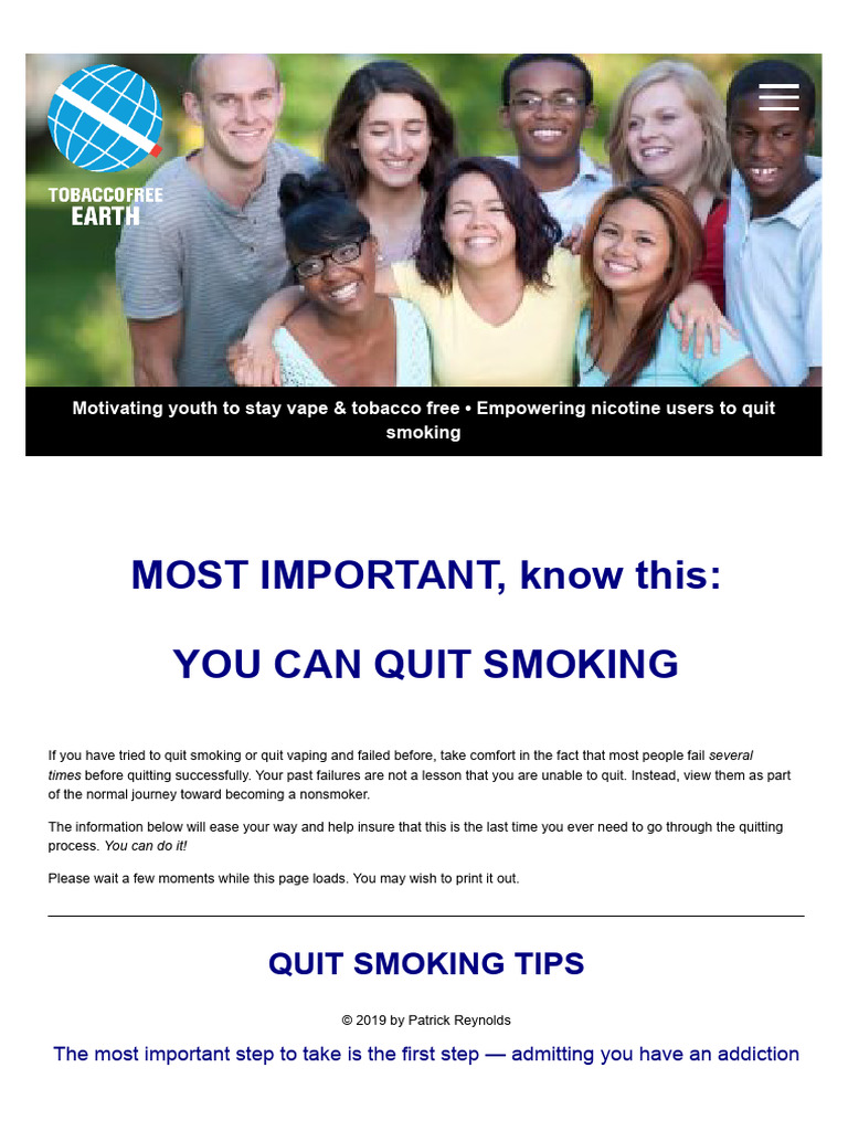 Free Quit Smoking Tips From Tobaccofree Earth | PDF | Cigarette | Smoking